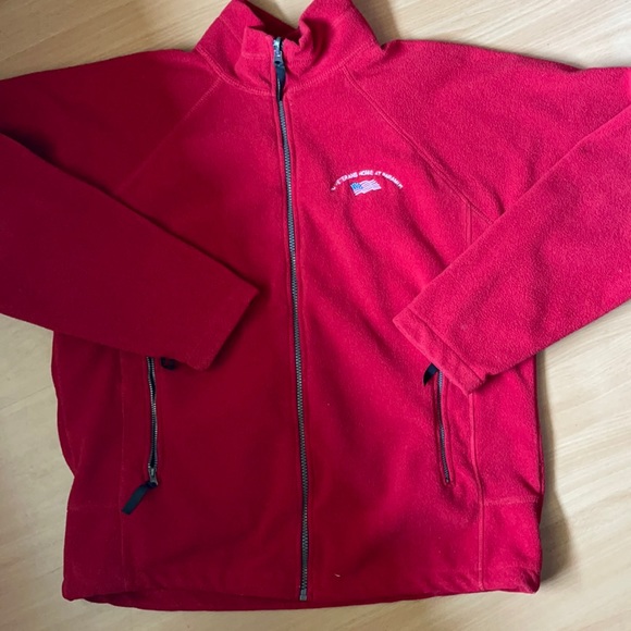 Jackets & Coats | Vintage Red Fleece Jacket With American Flag | Poshmark